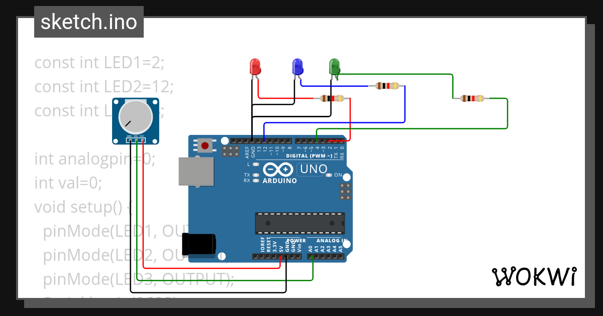 LED with potentiometer - Wokwi ESP32, STM32, Arduino Simulator