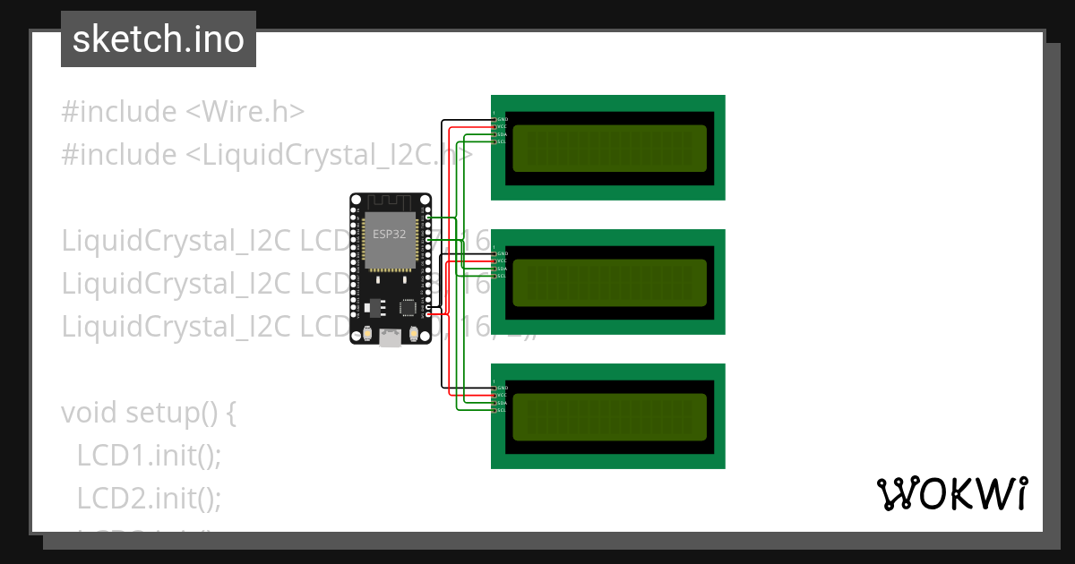 LCD I2C Multiple texts - Wokwi ESP32, STM32, Arduino Simulator