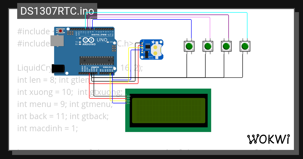LCD MENU GREEN - Wokwi ESP32, STM32, Arduino Simulator
