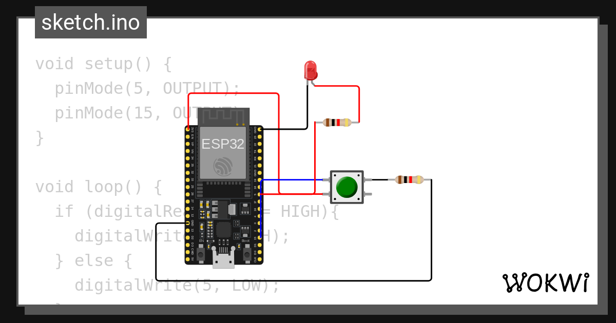 Rangkaian Led Dengan Push Button Wokwi Esp32 Stm32 Arduino Simulator