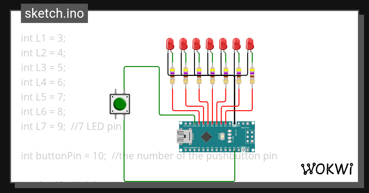 Fade 7 Leds - Wokwi ESP32, STM32, Arduino Simulator