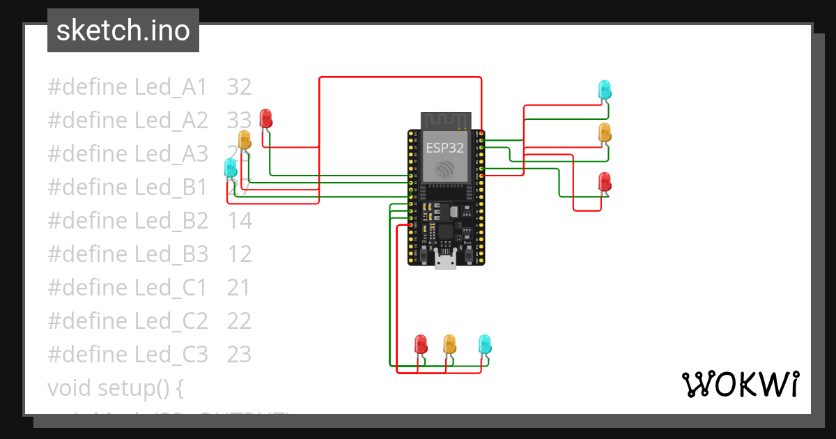 ไฟจราจรซ่อมบำรุงอยู่ Wokwi Esp32 Stm32 Arduino Simulator 