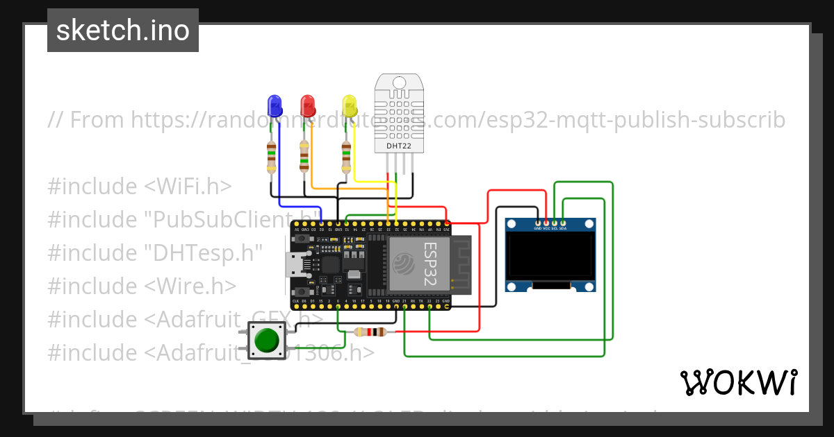 ESP32_DHT22_OLED_MQTT - Wokwi ESP32, STM32, Arduino Simulator