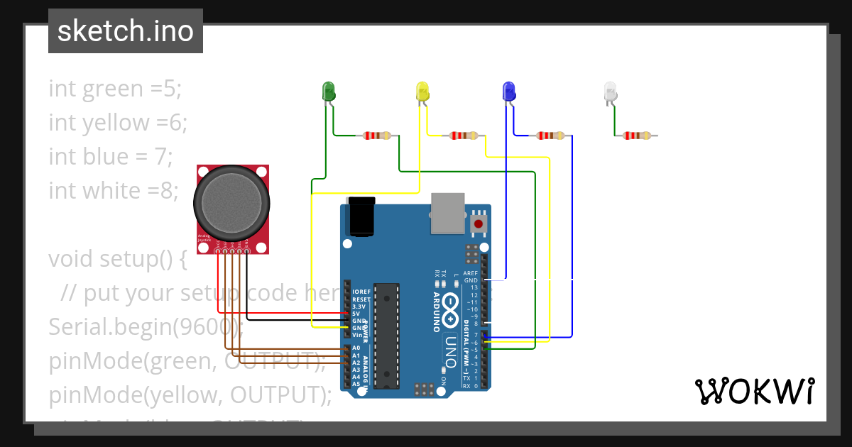 joystck con leds - Wokwi ESP32, STM32, Arduino Simulator