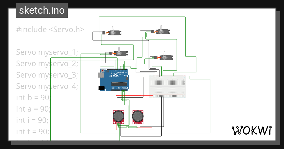 servo backhoe Flim - Wokwi ESP32, STM32, Arduino Simulator
