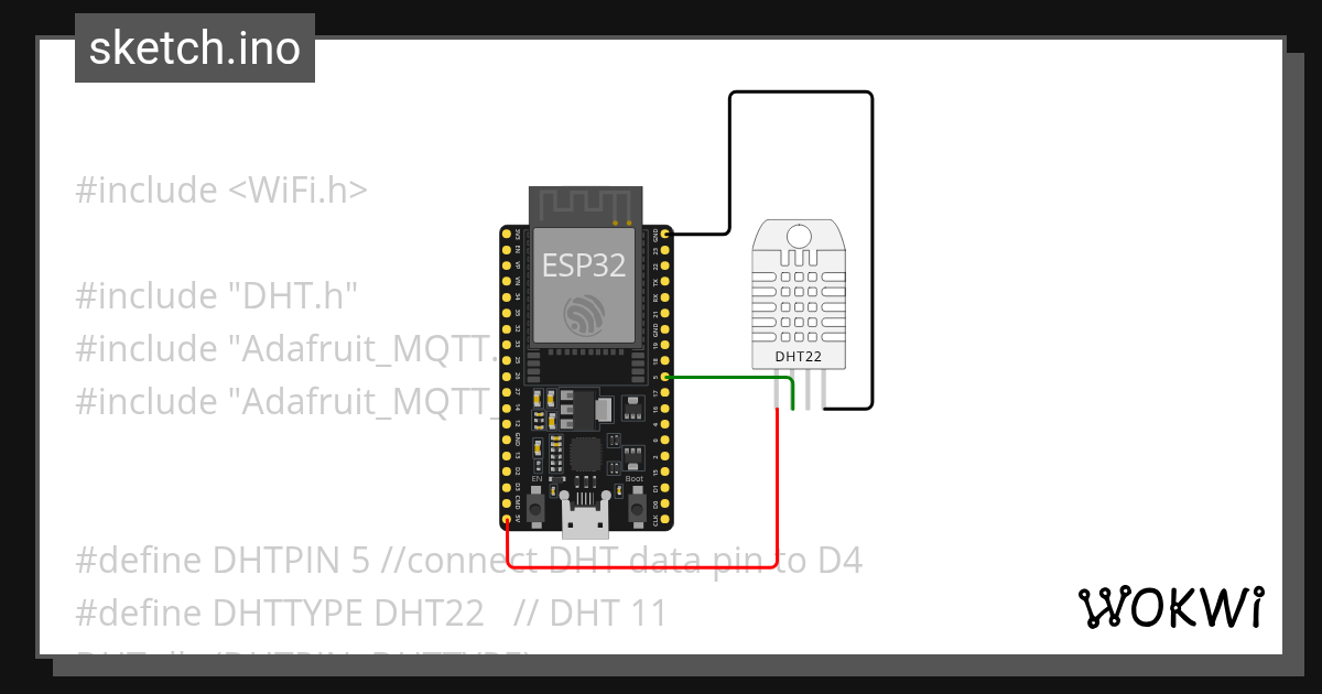 DHT with adafruit - Wokwi ESP32, STM32, Arduino Simulator