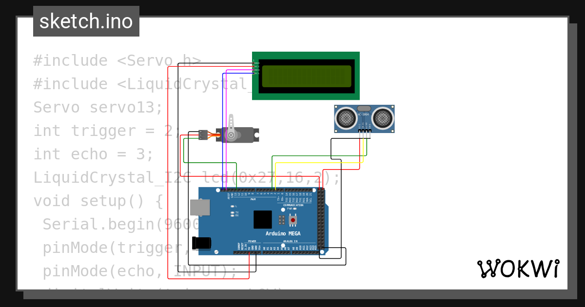 Arduino Mega Lcd Utrasonido Servomotor Wokwi Esp32 Stm32 Arduino Simulator