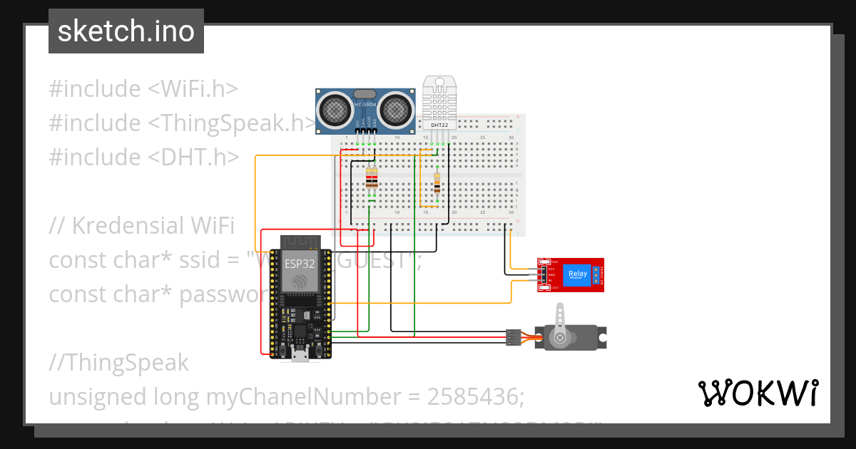 Kandang Pintar Menggunakan ESP32 dan ThingSpeak - Wokwi ESP32, STM32, Arduino Simulator