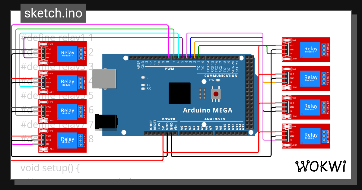 Operasi 8 Relay Hidup dan Mati Berurutan Dan Kejar-kejaran Selama 5 Detik Bekti Copy - Wokwi ...