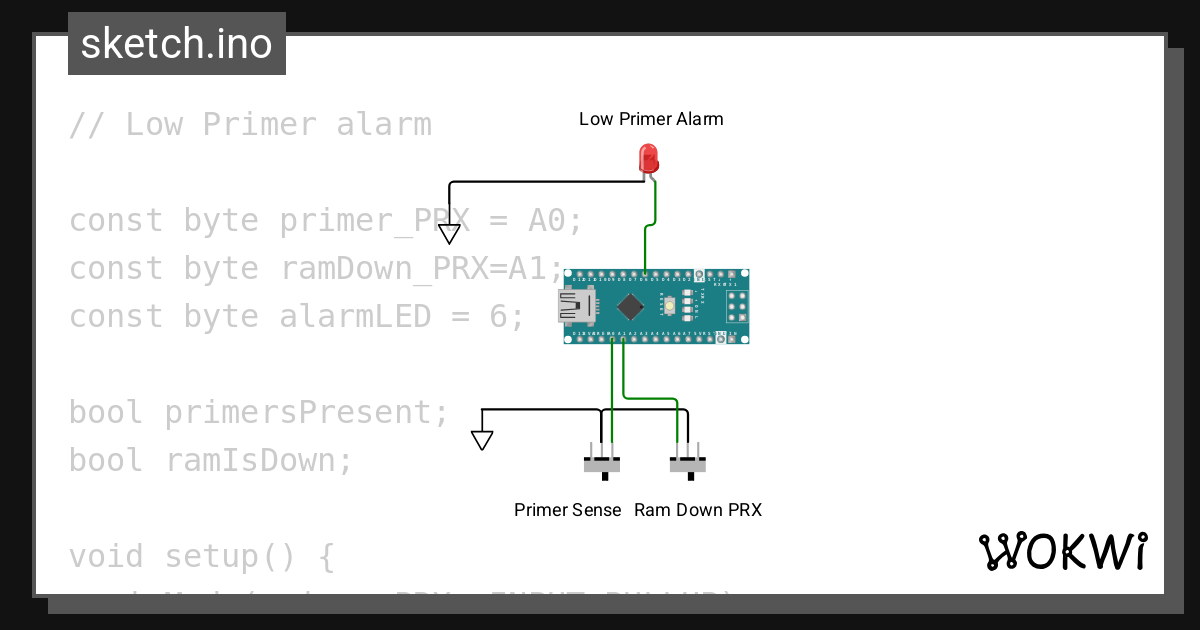 low primer alarm - Wokwi ESP32, STM32, Arduino Simulator low primer alarm - Wokwi ESP32, STM32, Arduino Simulator