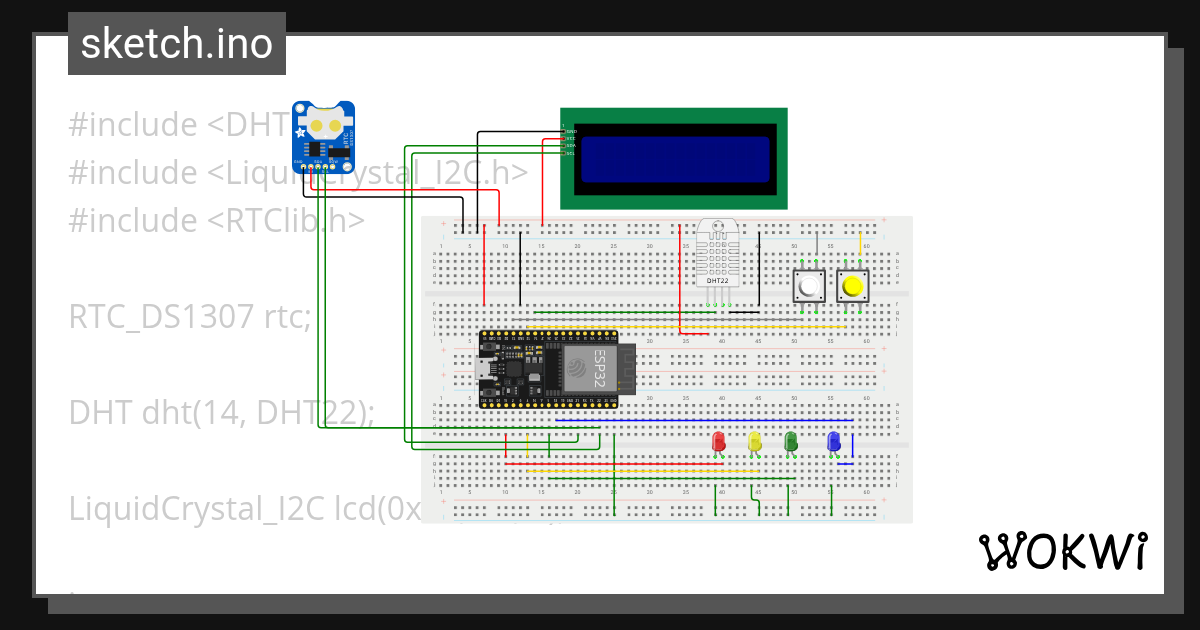 Prj23 DHT Sensor LCD RTC sw_1 - Wokwi ESP32, STM32, Arduino Simulator