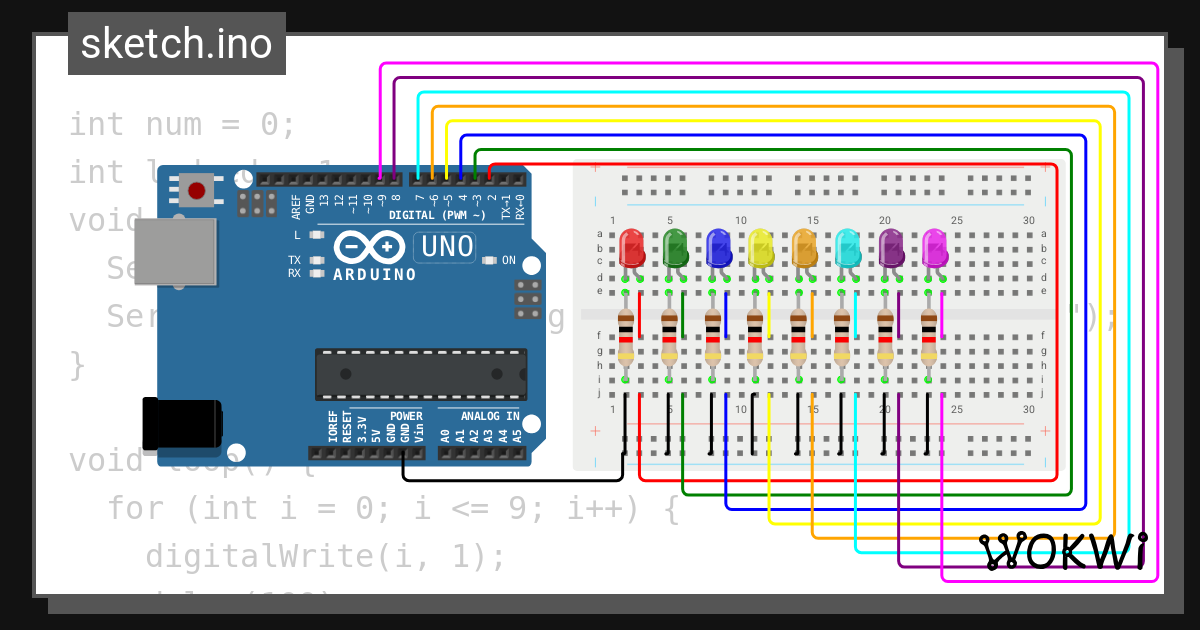 Cool Led Effect And Counting No Of Led Cycles Wokwi Esp32 Stm32 Arduino Simulator 5246