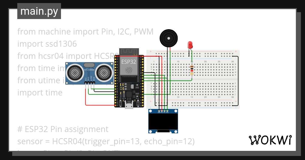 sensor ultrasônico_Display Oled - Wokwi ESP32, STM32, Arduino Simulator