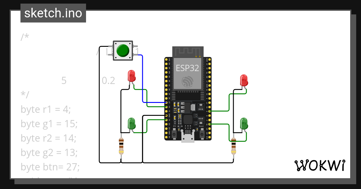 TraficLight_btnChange - Wokwi ESP32, STM32, Arduino Simulator