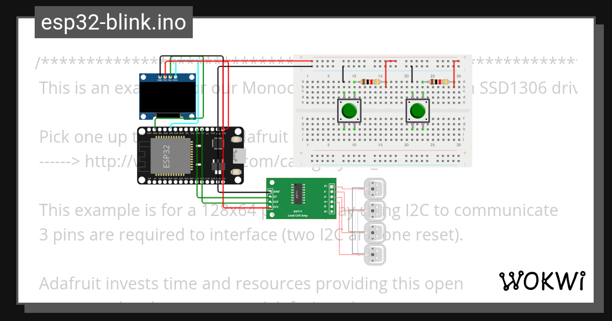 ESP32-OLED-HX711-2 PULSADORES - Wokwi ESP32, STM32, Arduino Simulator