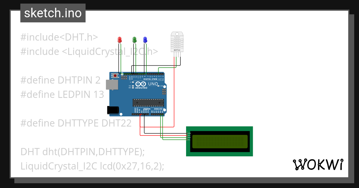 IOT LCD DHT - Wokwi ESP32, STM32, Arduino Simulator