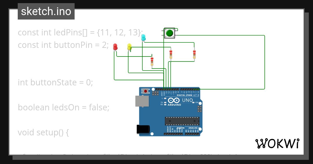 เปิดไฟ Led หลายดวงพร้อมกันเมื่อกดปุ่ม Wokwi Esp32 Stm32 Arduino 6859