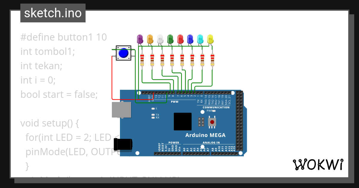 Percobaan 1_8 LED - Wokwi ESP32, STM32, Arduino Simulator