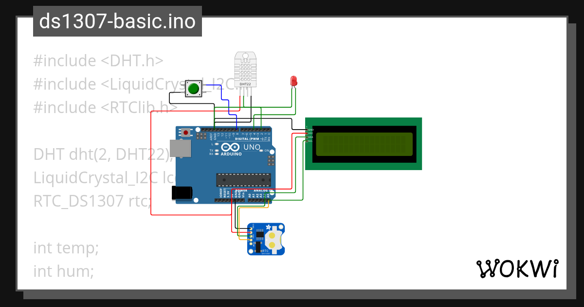 prj20 RTC DHT LCD SW - Wokwi ESP32, STM32, Arduino Simulator