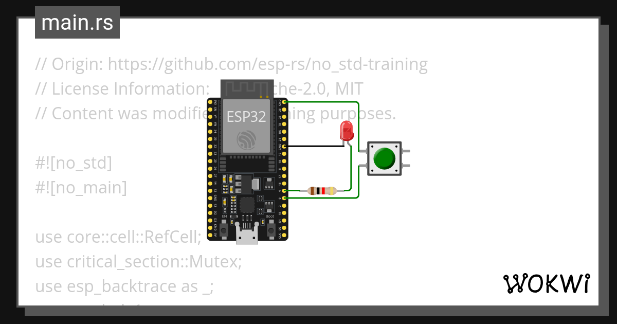 [esp32 | rust | no-std ] blinky Copy - Wokwi ESP32, STM32, Arduino Simulator