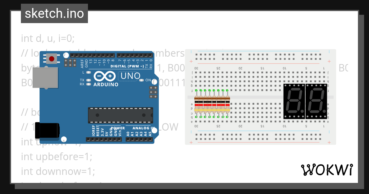 double 7 segment 00 - 99 - Wokwi ESP32, STM32, Arduino Simulator