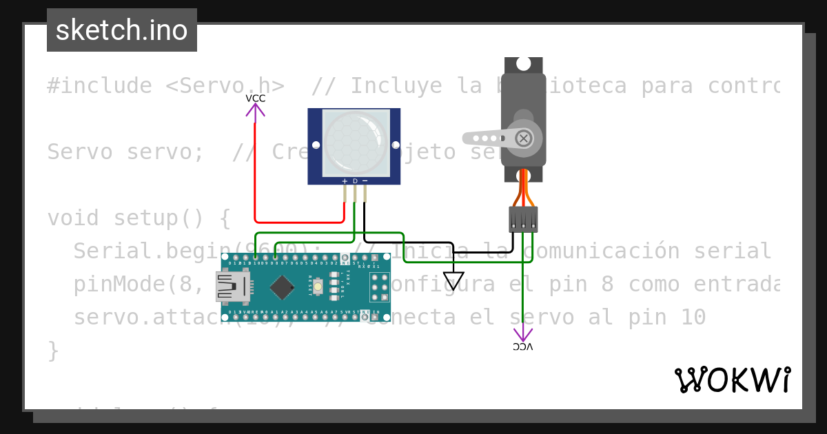 Pluma Con Servomotor Y Sensor De Movimiento Wokwi Esp32 Stm32 Arduino Simulator