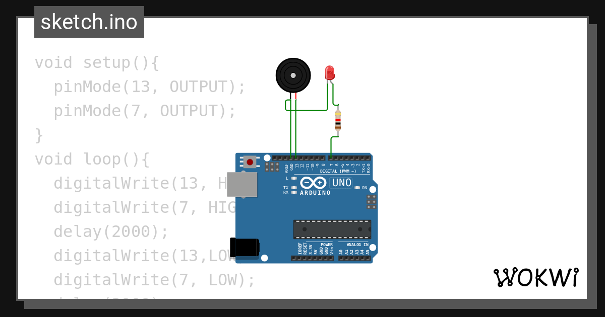 One Buzzer And Led Blink Together Wokwi Esp32 Stm32 Arduino Simulator