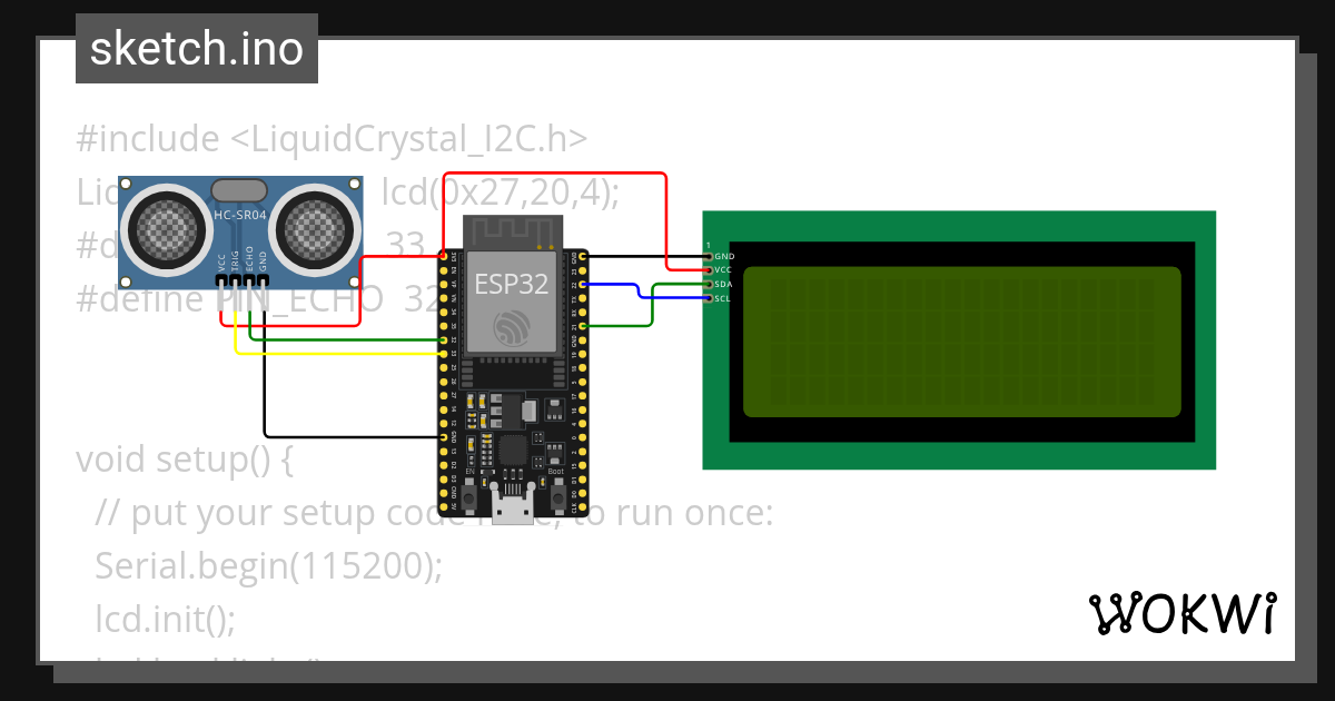 ex_hc_sr04_2 Copy-1-Ultrasonic & LCD_Display-2 - Wokwi ESP32, STM32, Arduino Simulator