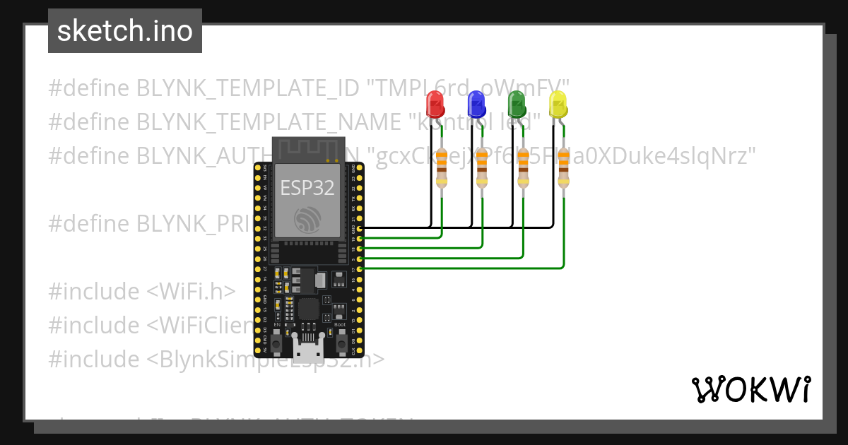 kontrol lampu 4 led - Wokwi ESP32, STM32, Arduino Simulator