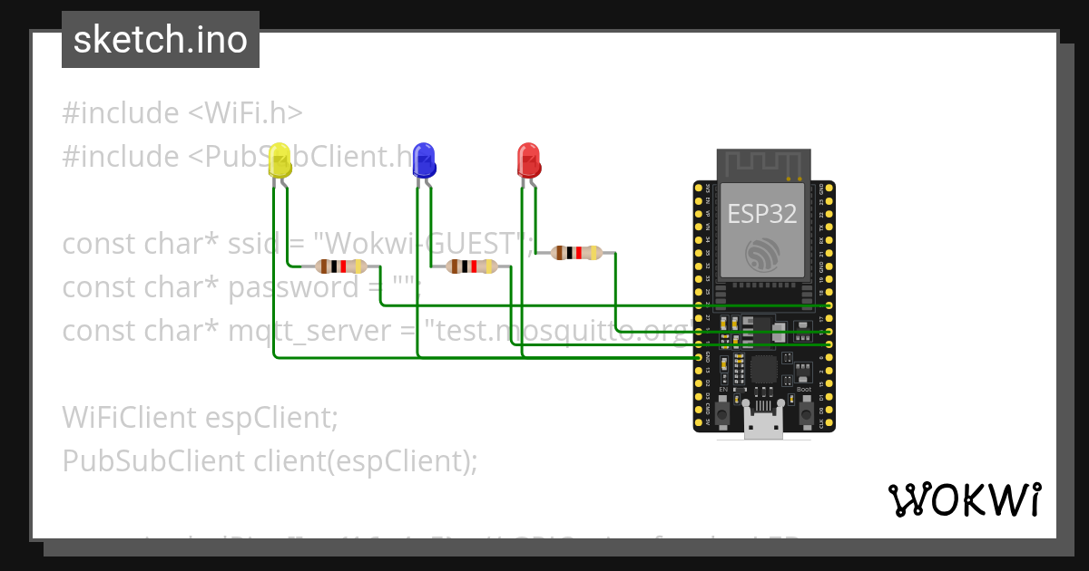 ESP32 MQTT 3 LED - Wokwi ESP32, STM32, Arduino Simulator