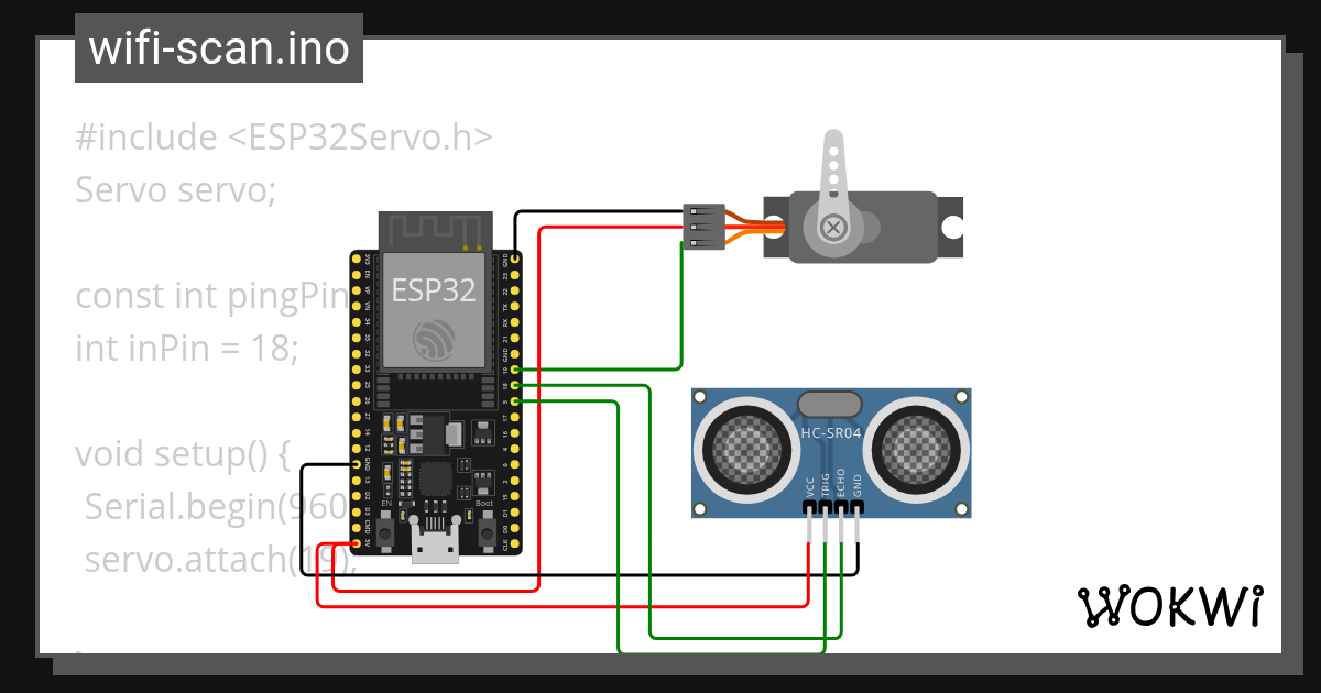 servo Ultrasonic-SE2/2-20 - Wokwi ESP32, STM32, Arduino Simulator