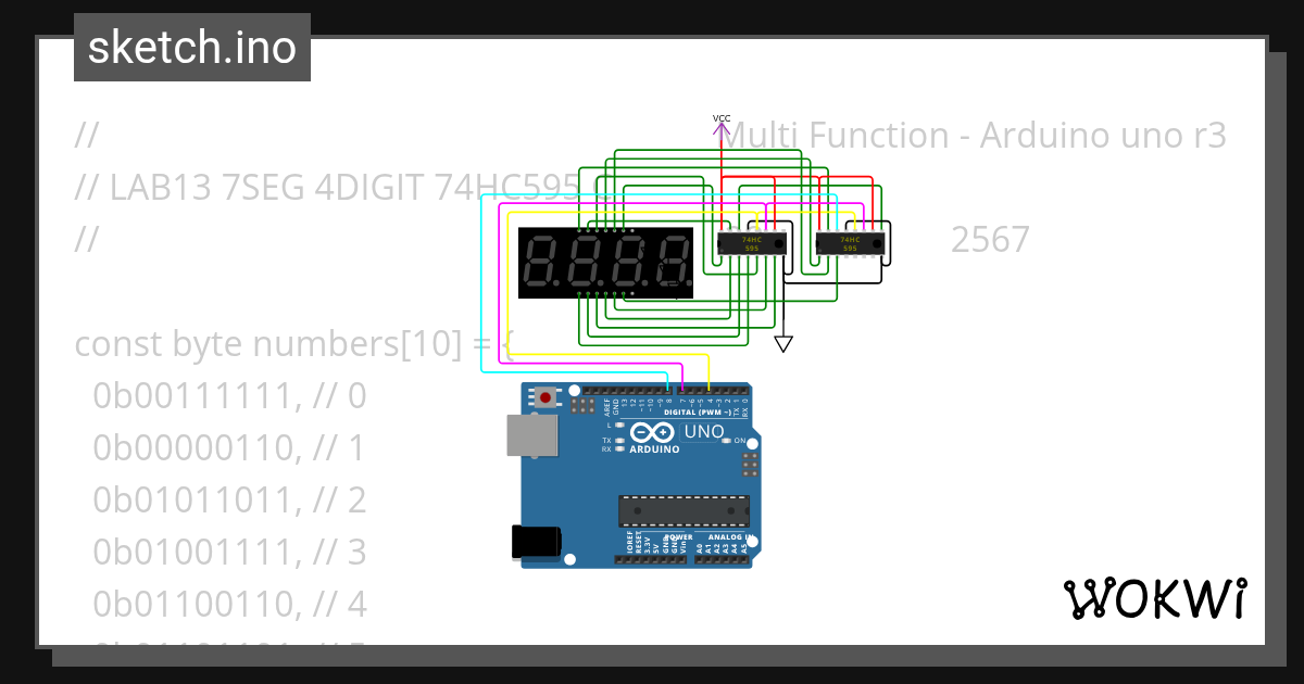 LAB13 7SEG 4DIG 74HC959 C - Wokwi ESP32, STM32, Arduino Simulator
