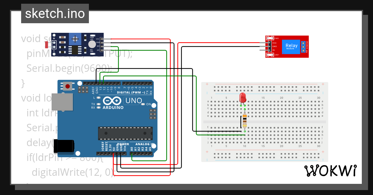 LDR Sensor With Relay Module - Wokwi ESP32, STM32, Arduino Simulator