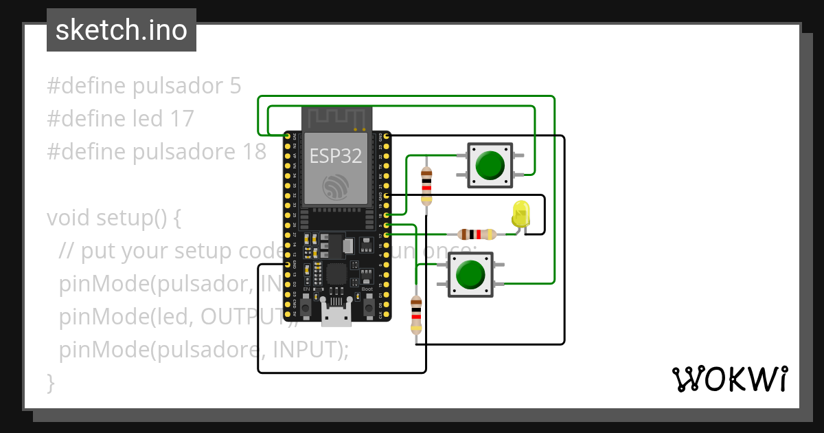 Dos pulsadores - Wokwi ESP32, STM32, Arduino Simulator Dos pulsadores - Wokwi ESP32, STM32, Arduino Simulator