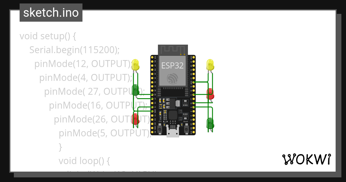 Traffic light - Wokwi ESP32, STM32, Arduino Simulator