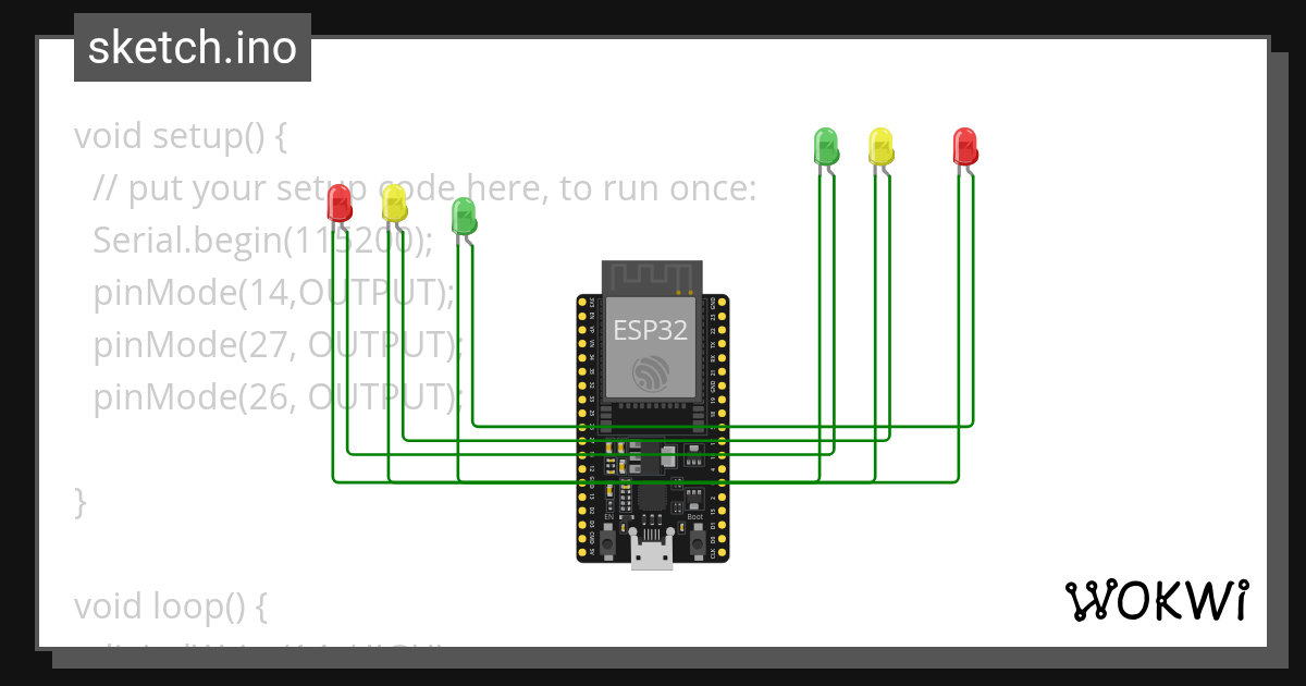 blink TRAFFIC LED - Wokwi ESP32, STM32, Arduino Simulator