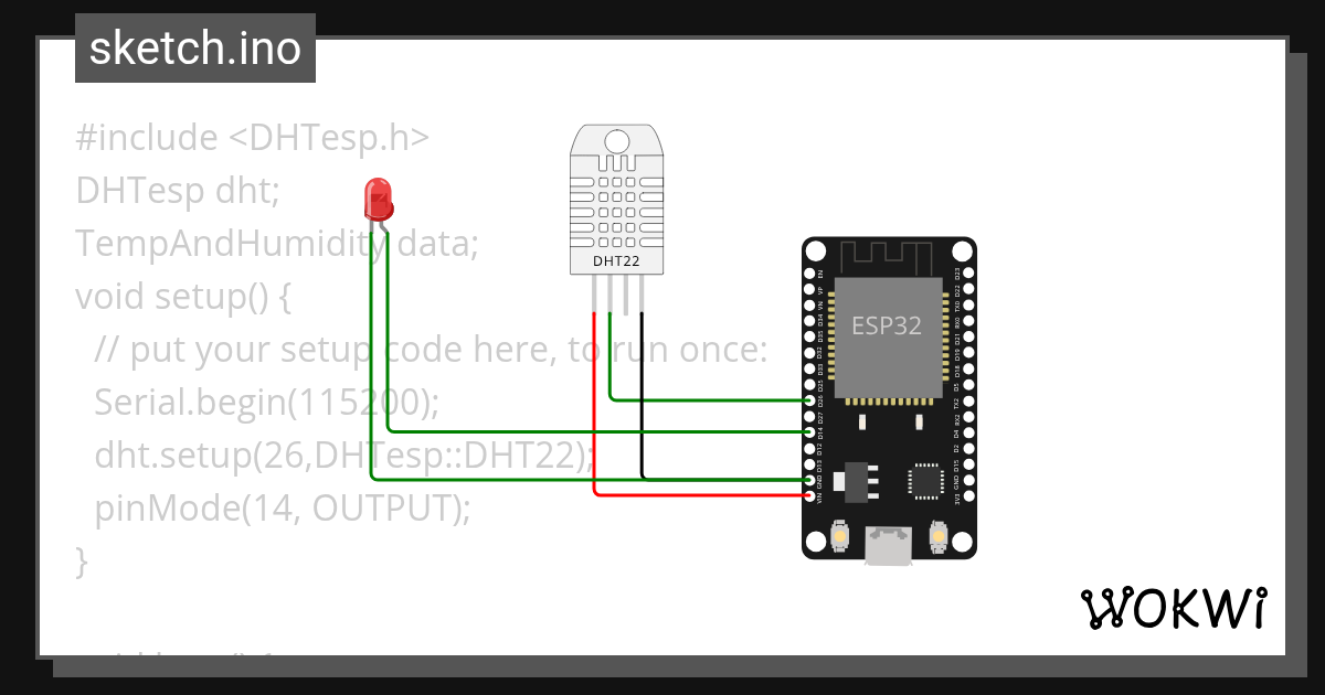 Sensor DHT y LED - Wokwi ESP32, STM32, Arduino Simulator