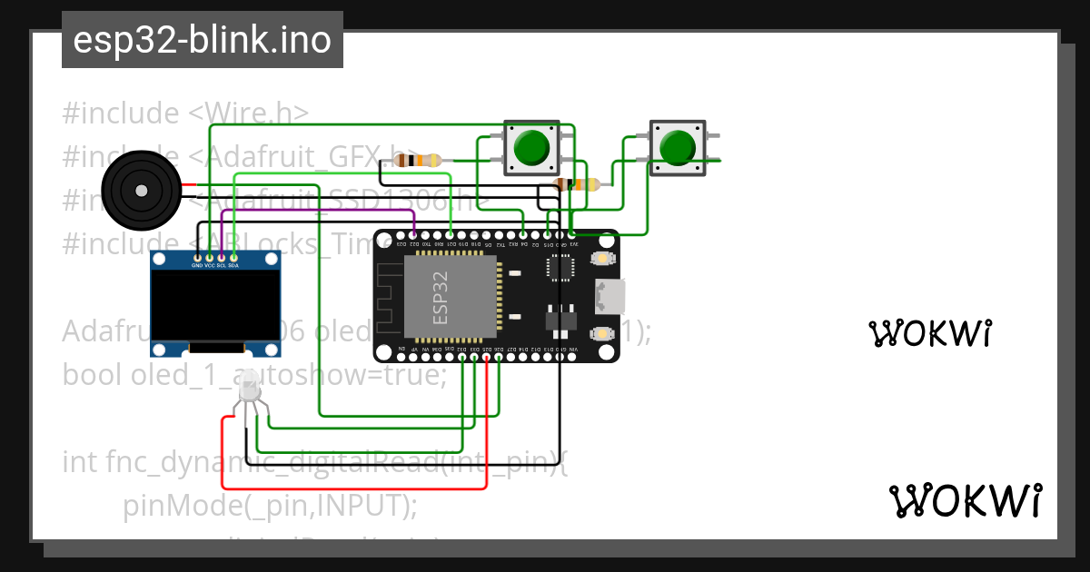 Practica 4 Esp32+oled1306+RGB+Buzze, pushbotton - Wokwi ESP32, STM32, Arduino Simulator