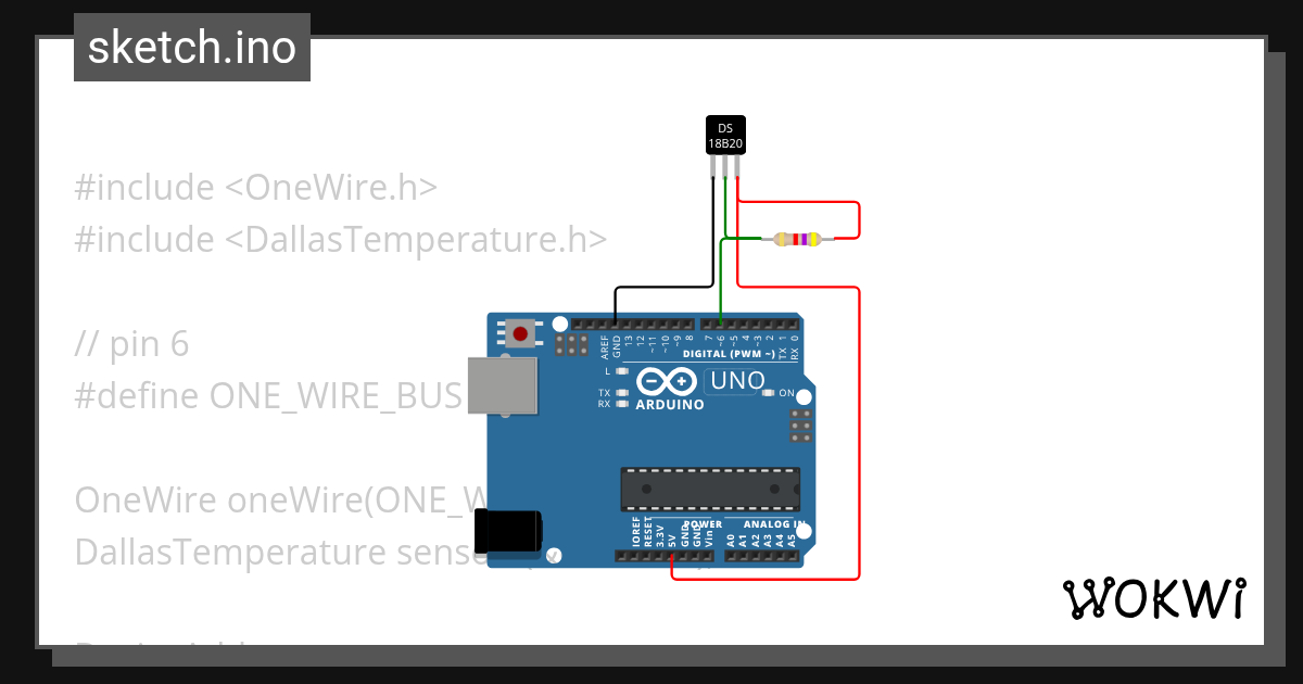 sensor DS18B20 - Wokwi ESP32, STM32, Arduino Simulator