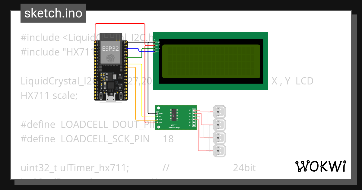 HWday2_LCD_&_hx711_Loadcell - 1 - Wokwi ESP32, STM32, Arduino Simulator