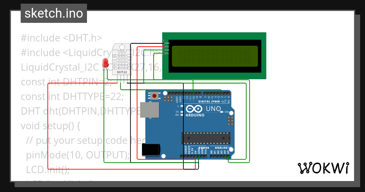 LCD DHT - Wokwi ESP32, STM32, Arduino Simulator