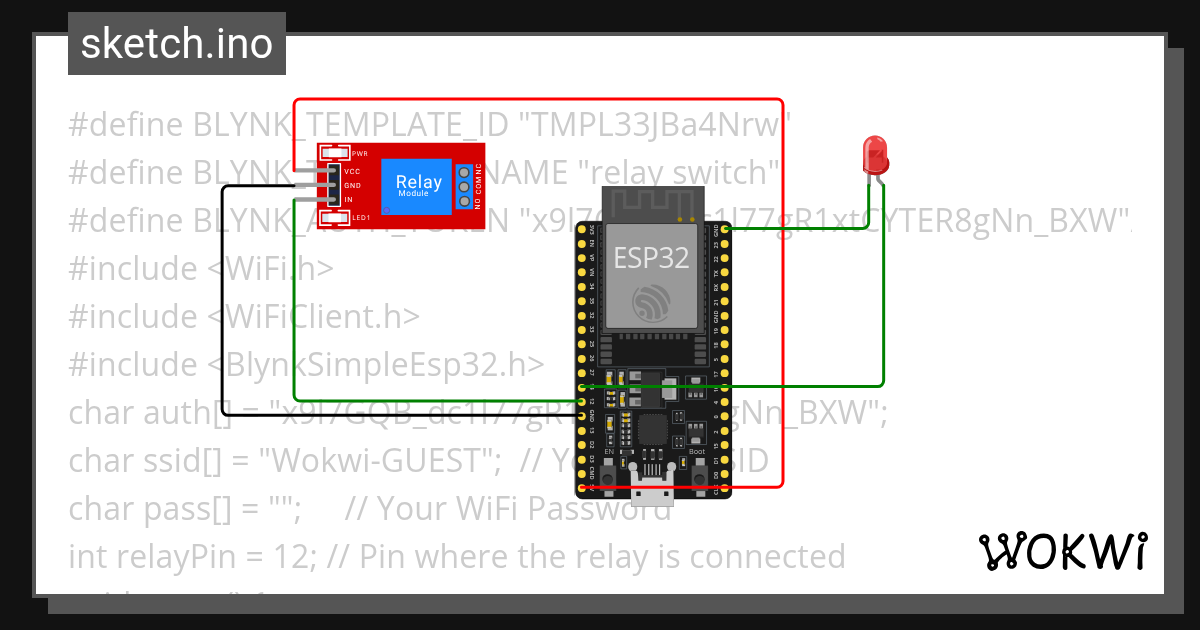 Relay switch - Wokwi ESP32, STM32, Arduino Simulator