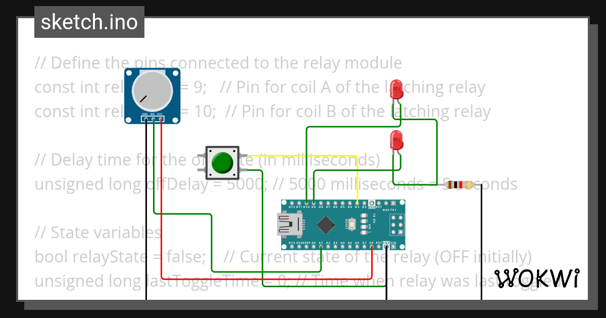 Nano Interrupt latching relay Copy3 - Wokwi ESP32, STM32, Arduino Simulator