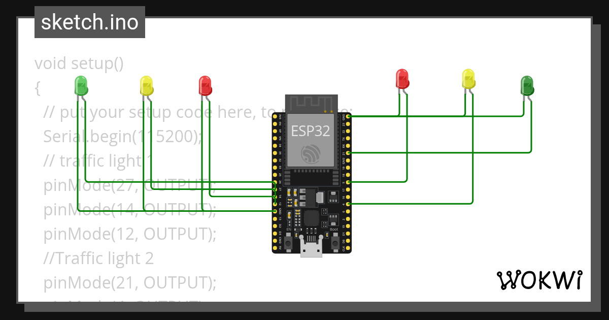 Traffic light simulation 2 series - Wokwi ESP32, STM32, Arduino Simulator