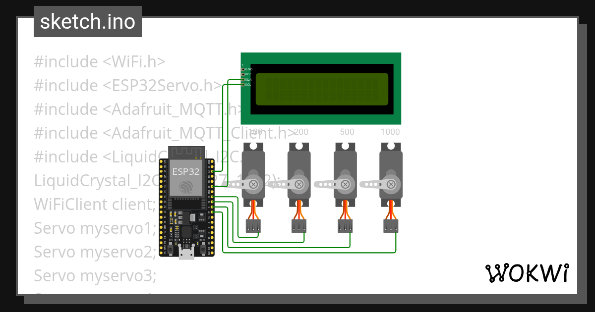 4_servo_esp32 Copy - Wokwi ESP32, STM32, Arduino Simulator