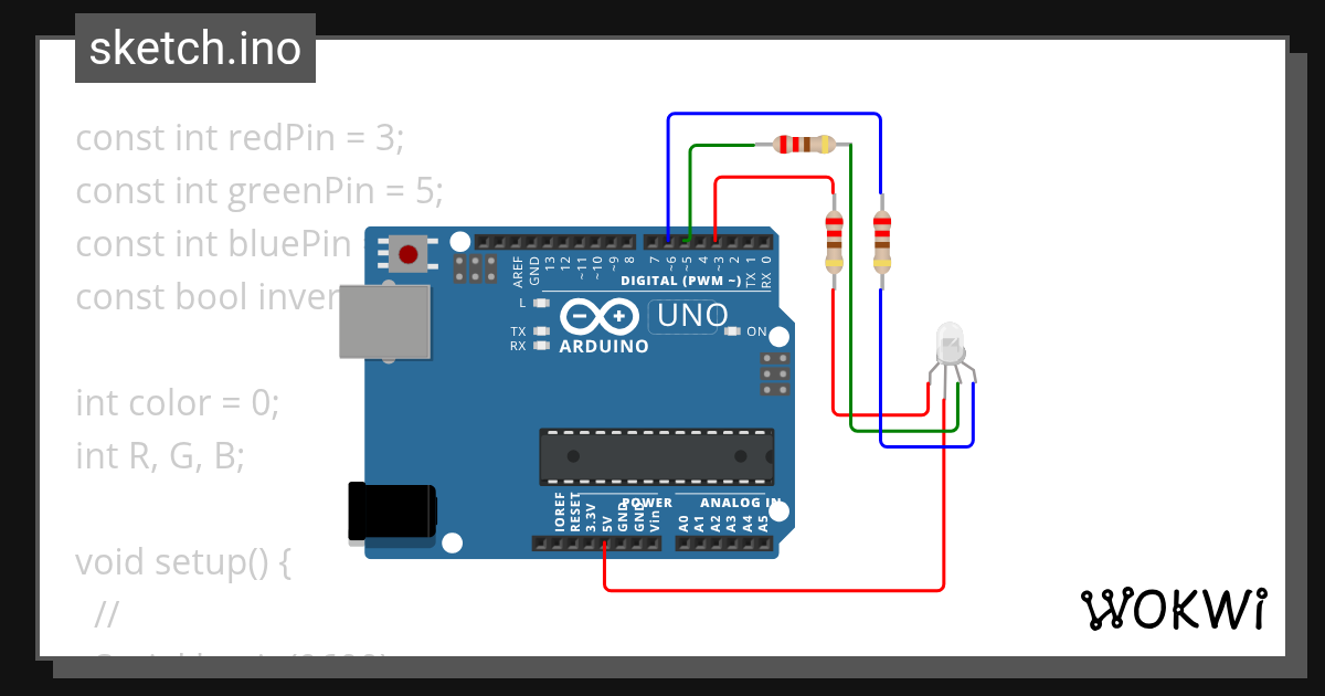 7.4 Adjusting the Color of a RGB LED（RGB LEDの色の調整） - Wokwi ESP32, STM32, Arduino Simulator