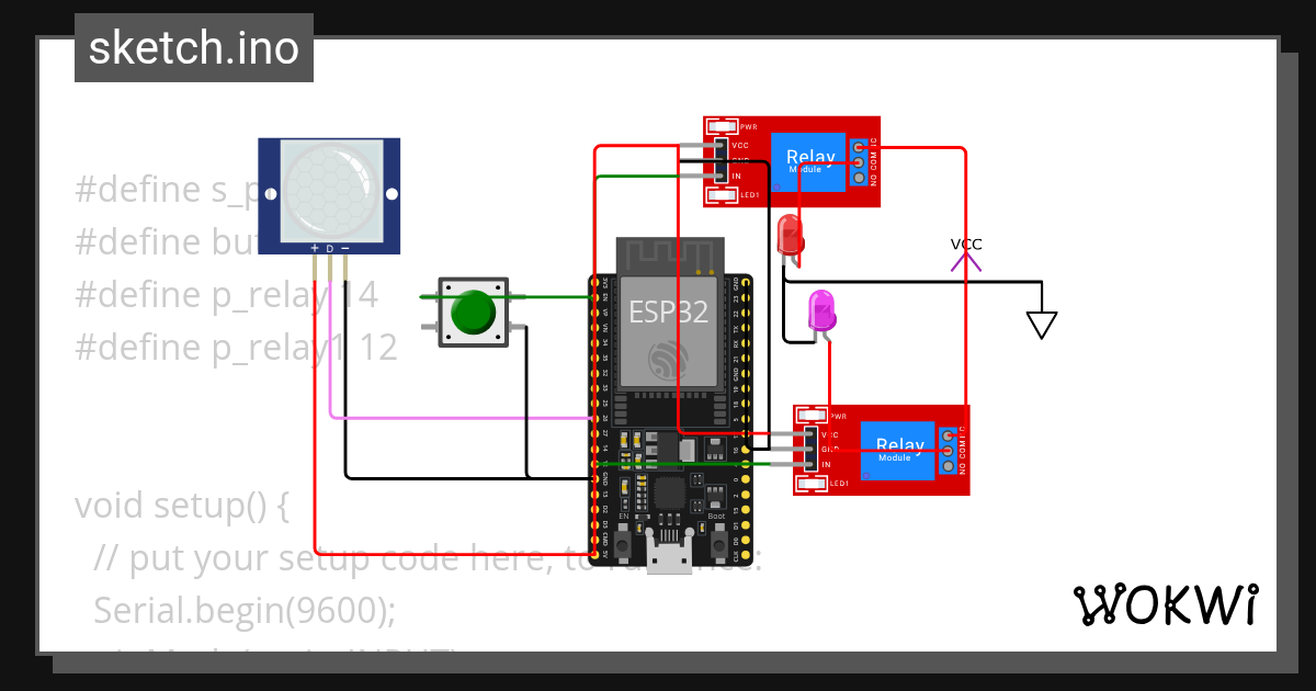 esp 32 pir and button - Wokwi ESP32, STM32, Arduino Simulator