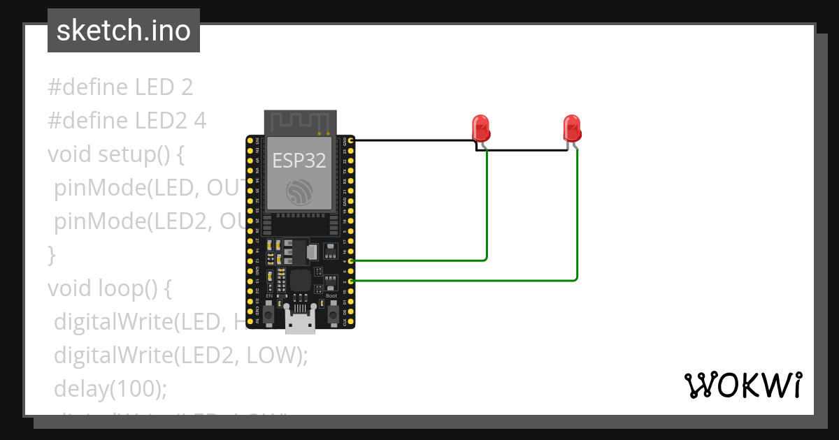 Program 4two Led Blink With Variable Delay Wokwi Esp32 Stm32 