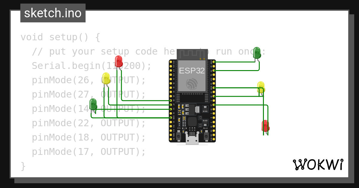 Iot Frist Exp1 Traffice Light Wokwi Esp32 Stm32 Arduino Simulator 2686