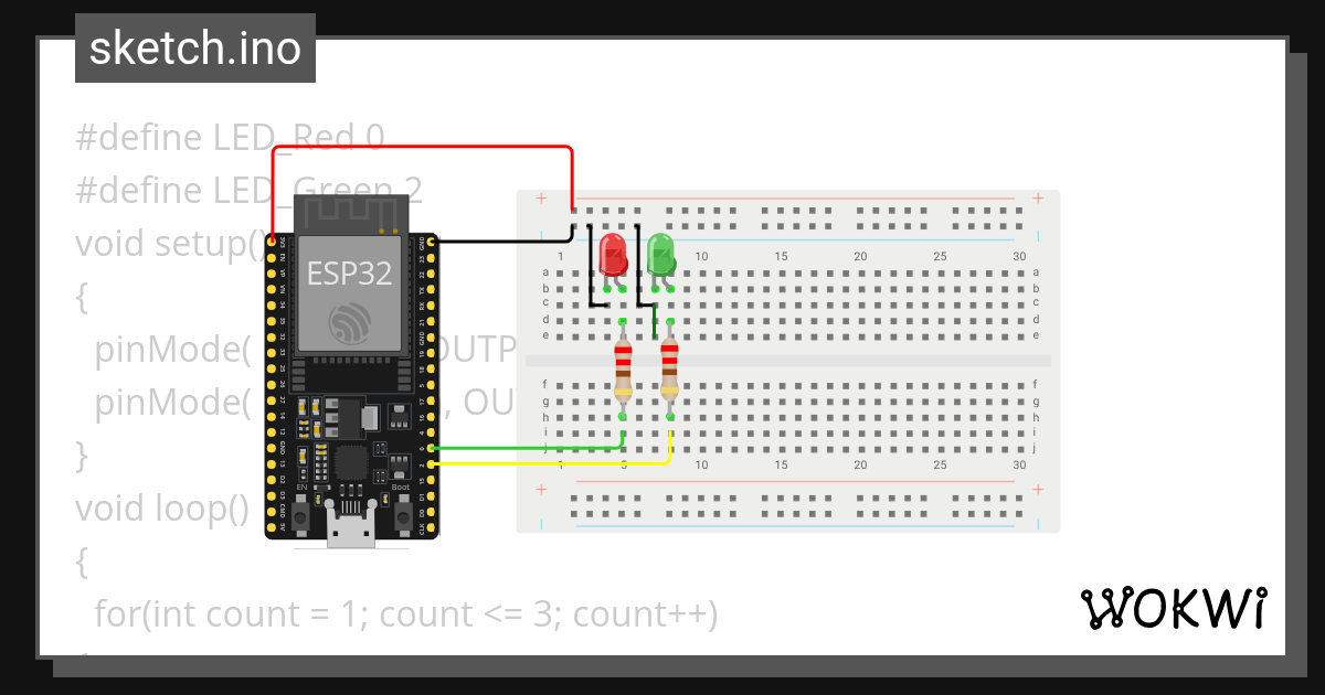 วงจรไฟกระพริบ แดง 3 เขียว 5 Wokwi Esp32 Stm32 Arduino Simulator 8621